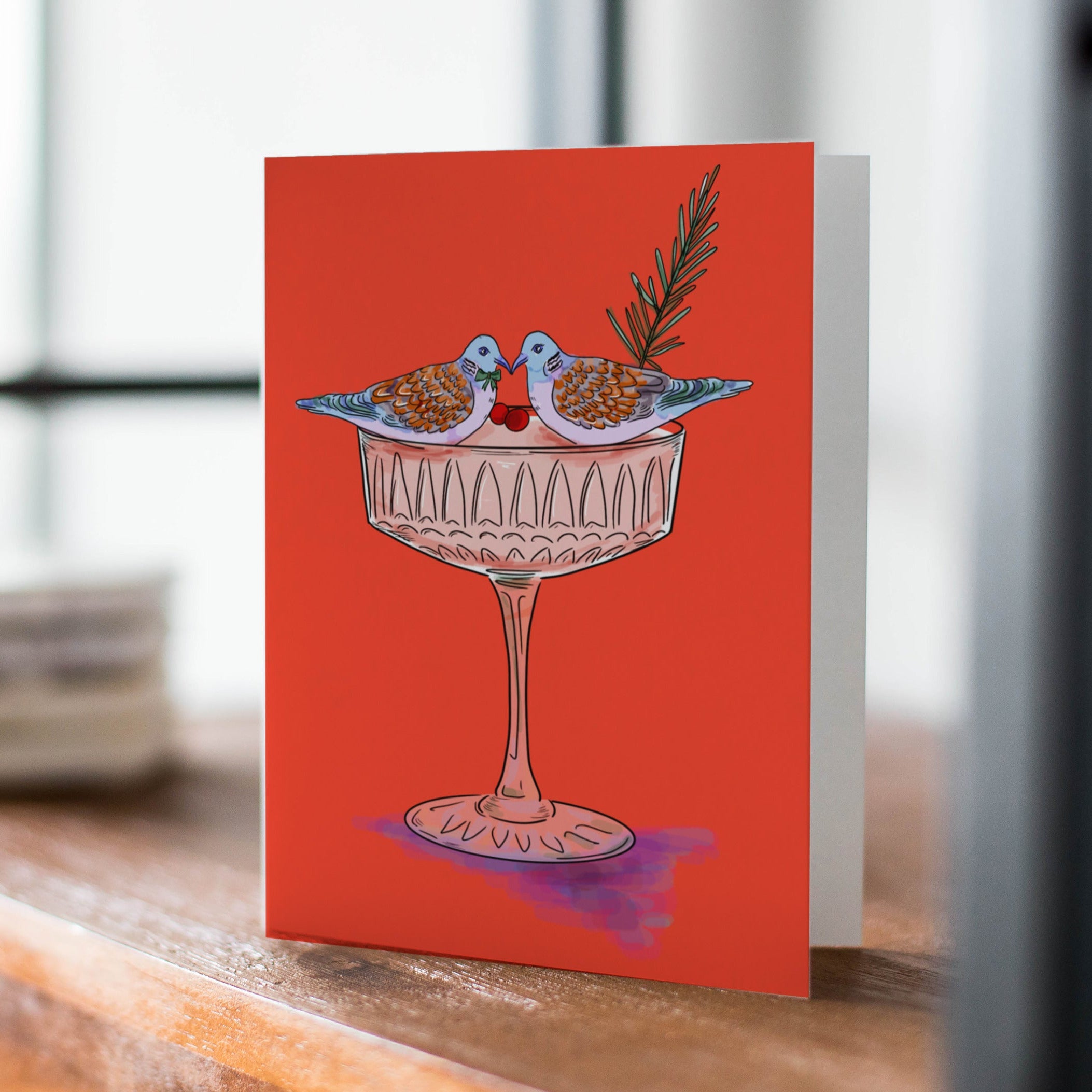 Two Turtle Doves Illustrated Greeting Card – Cute Salute