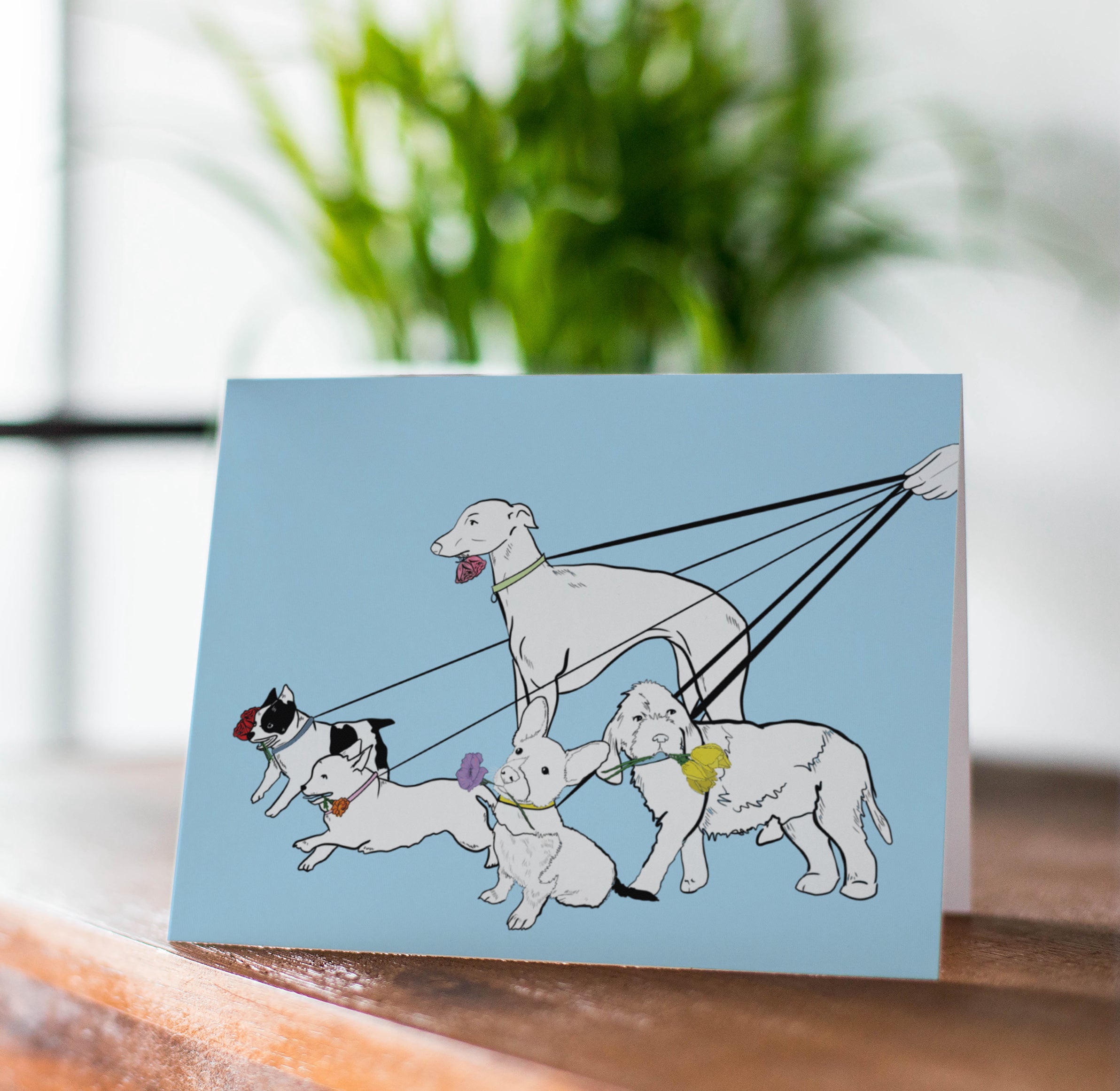 Dog Walk Illustrated Greeting Card – Cute Salute