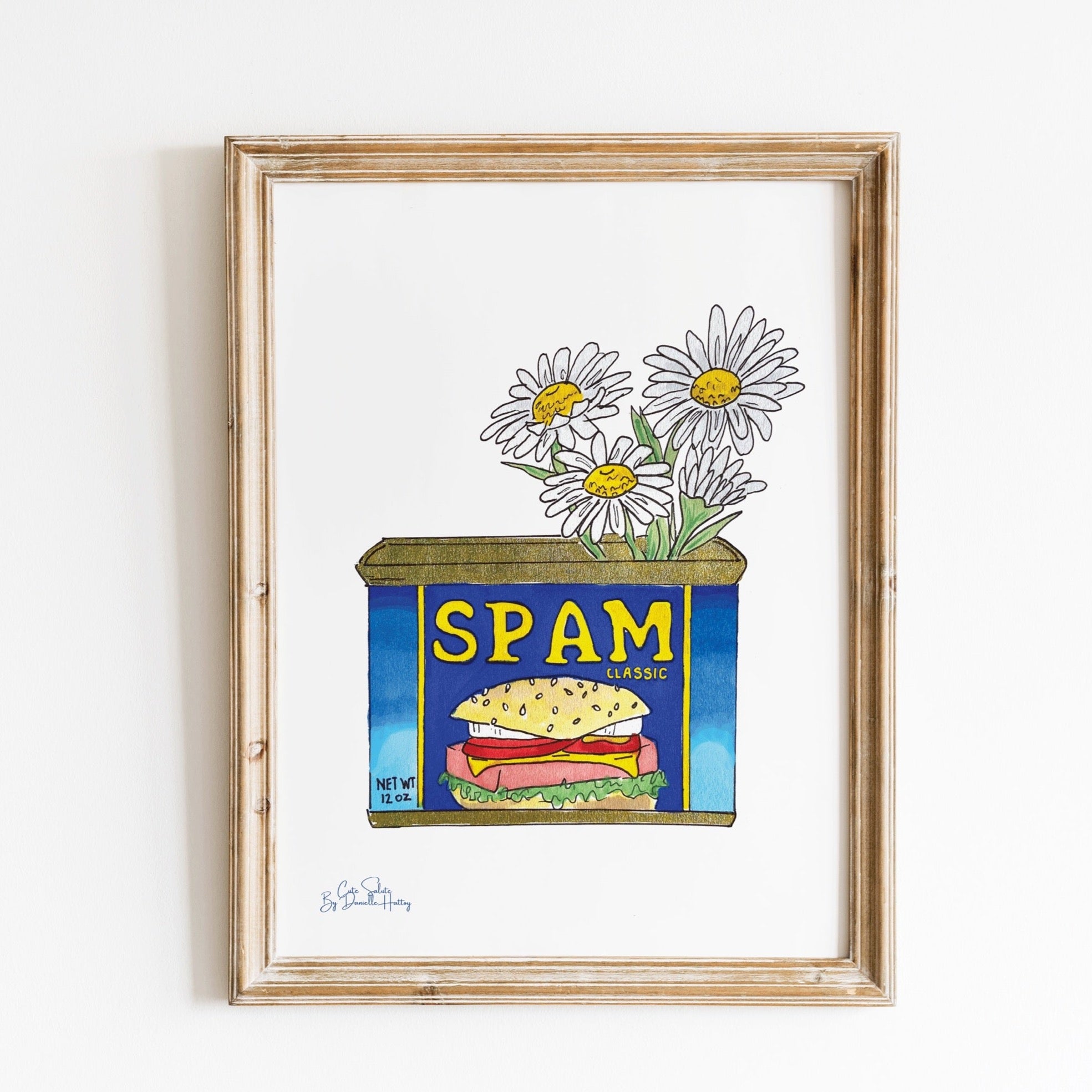 Spam Daisy Illustrated Wall Art Print – Cute Salute